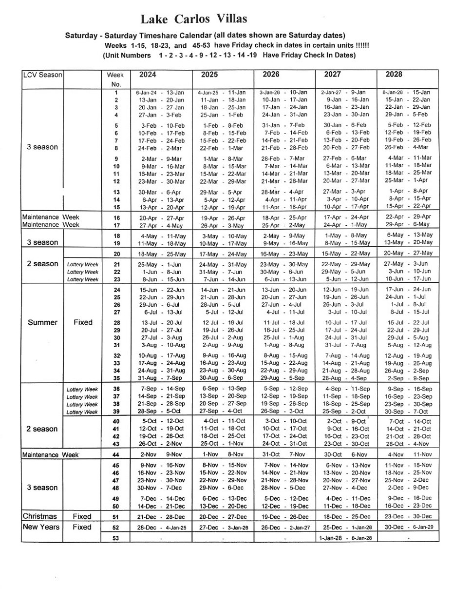 Timeshare Calendar - lakecarlosvillas.com